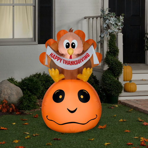 Gemmy Industries Airblown Inflatable Pumpkin And Turkey With Happy ...