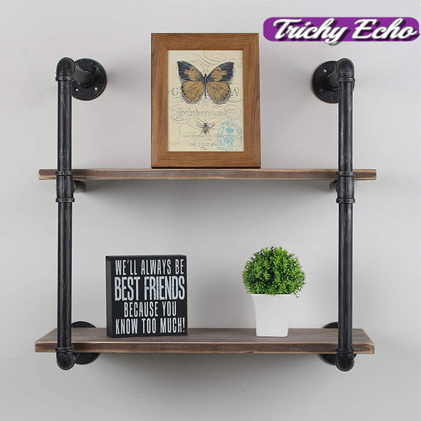 Trichy Echo Industrial Floating Shelves Wall Mount,24In Rustic Pipe ...