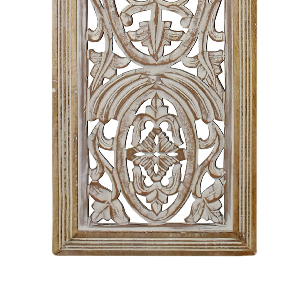 Bungalow Rose Rectangular Mango Wood Panel with Intricate Carving Wall ...