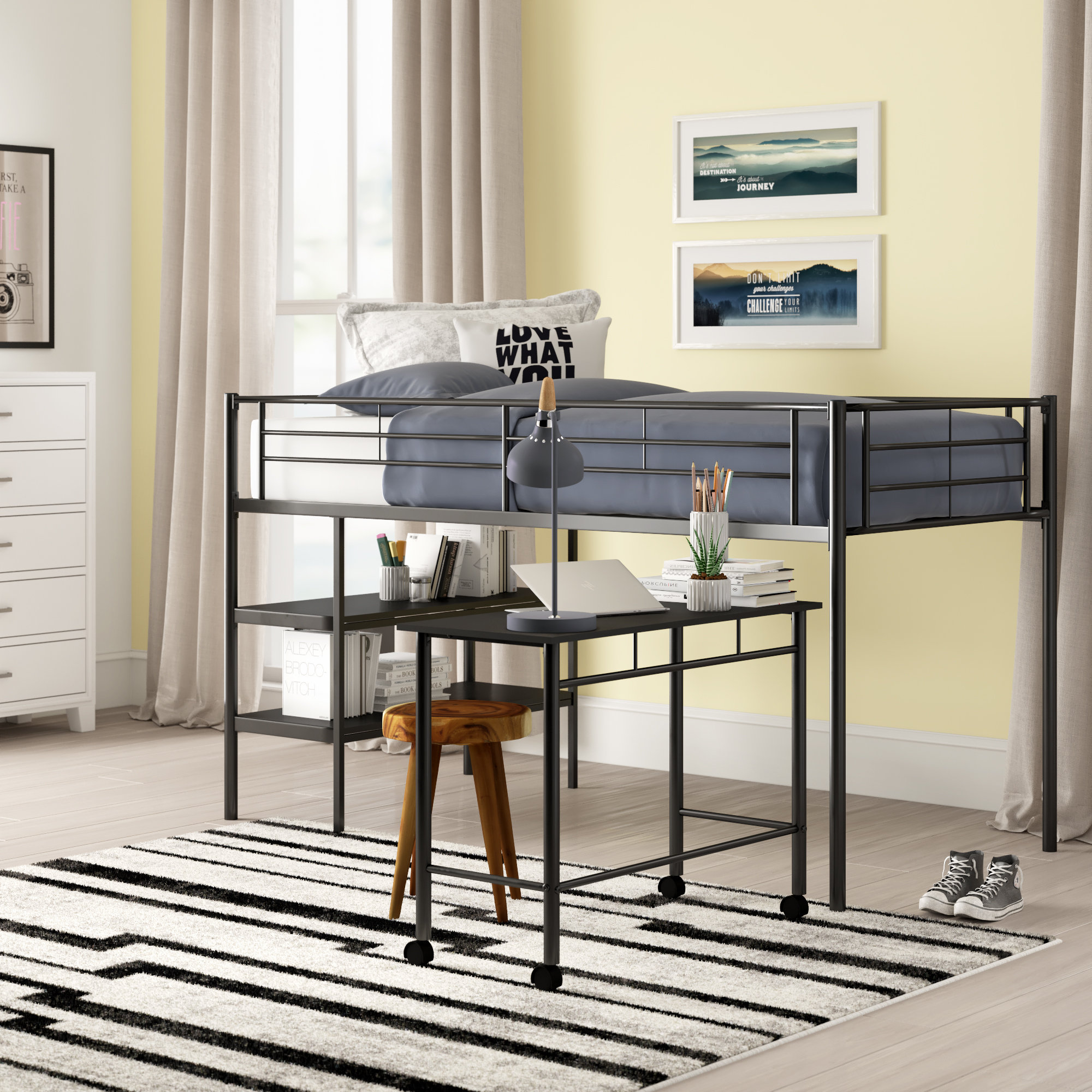 Isabelle & Max™ Nanafalia Platforms Loft Bed with Shelves by Isabelle ...
