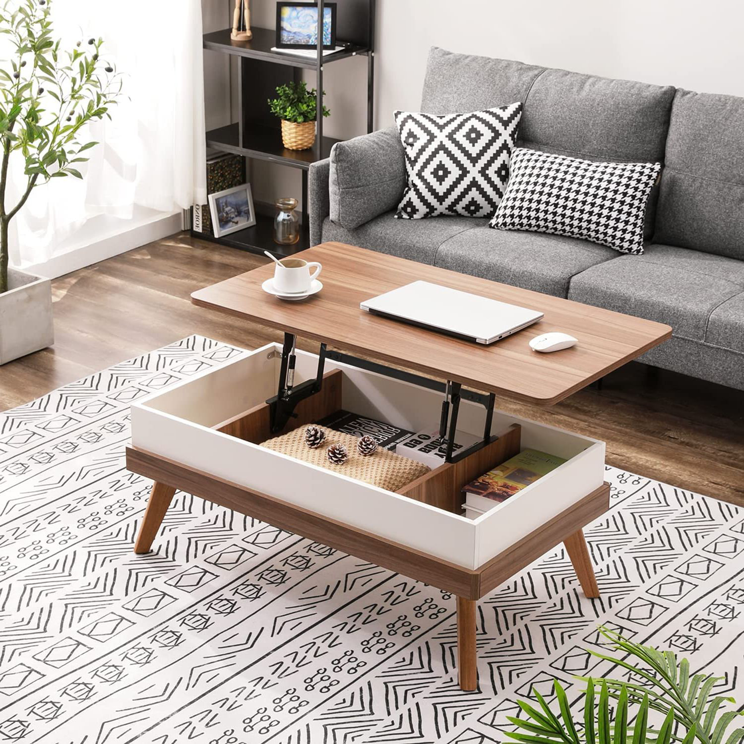 Latitude Run® Lift Top Extendable 4 Legs Coffee Table with Storage ...