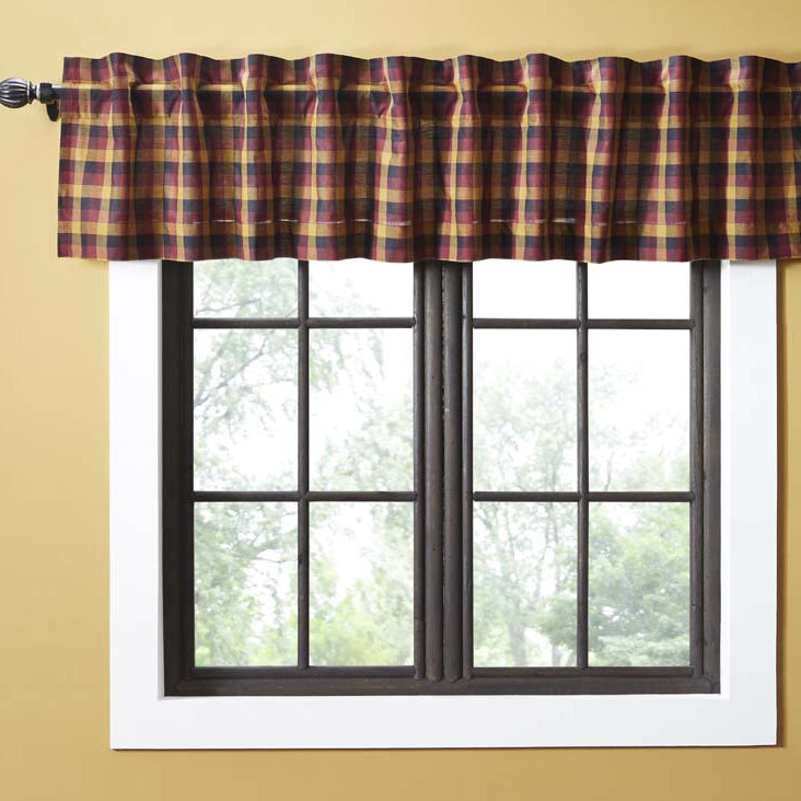 Loon Peak® Drancy Plaid Cotton Ruffled Window Valance in Burgundy ...