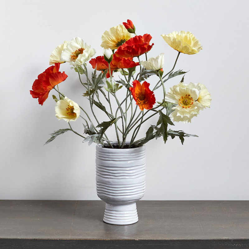 Rosalind Wheeler Poppy Floral Arrangement in Pot | Wayfair