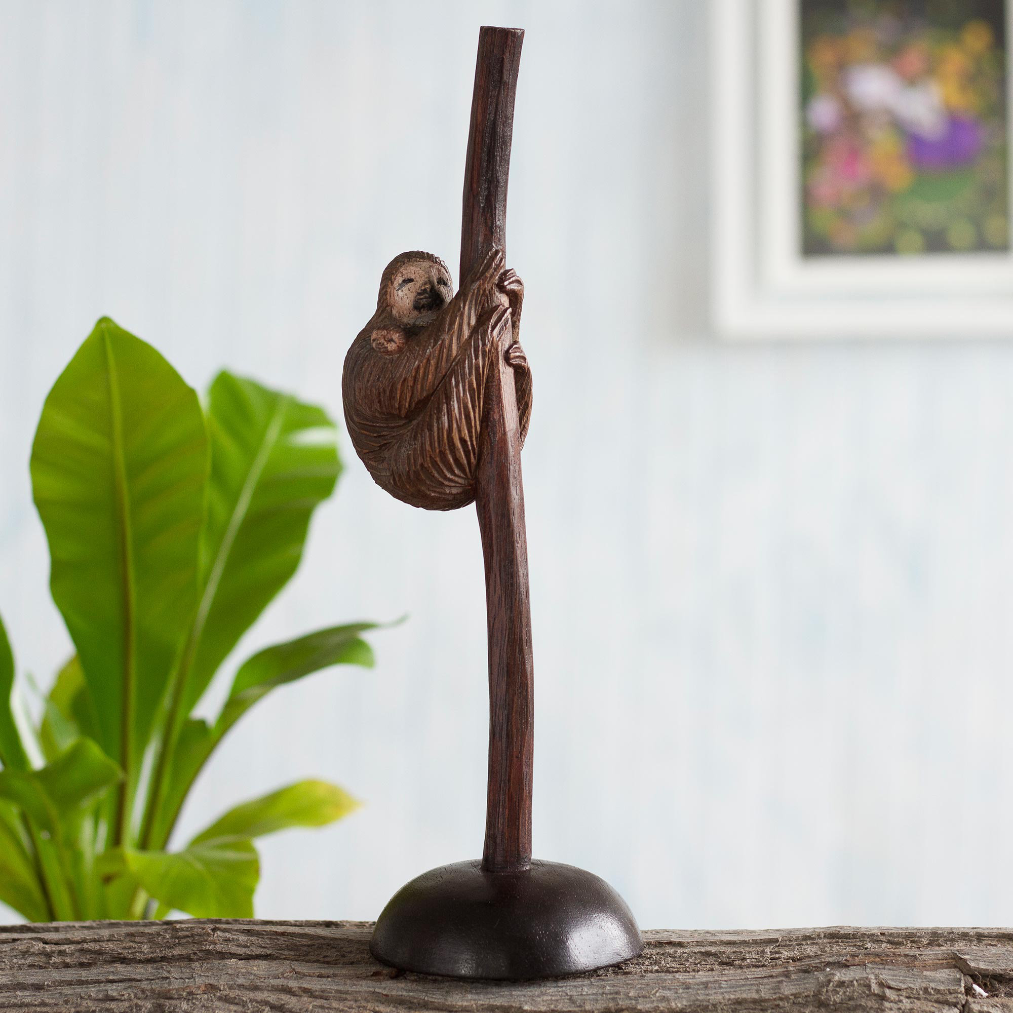 Trinx Handmade Mother Sloth Wood Sculpture | Wayfair