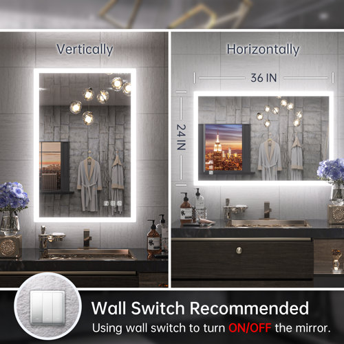 Ivy Bronx Renick Frontlit & Backlit LED Bathroom Acrylic Sensor Smart ...