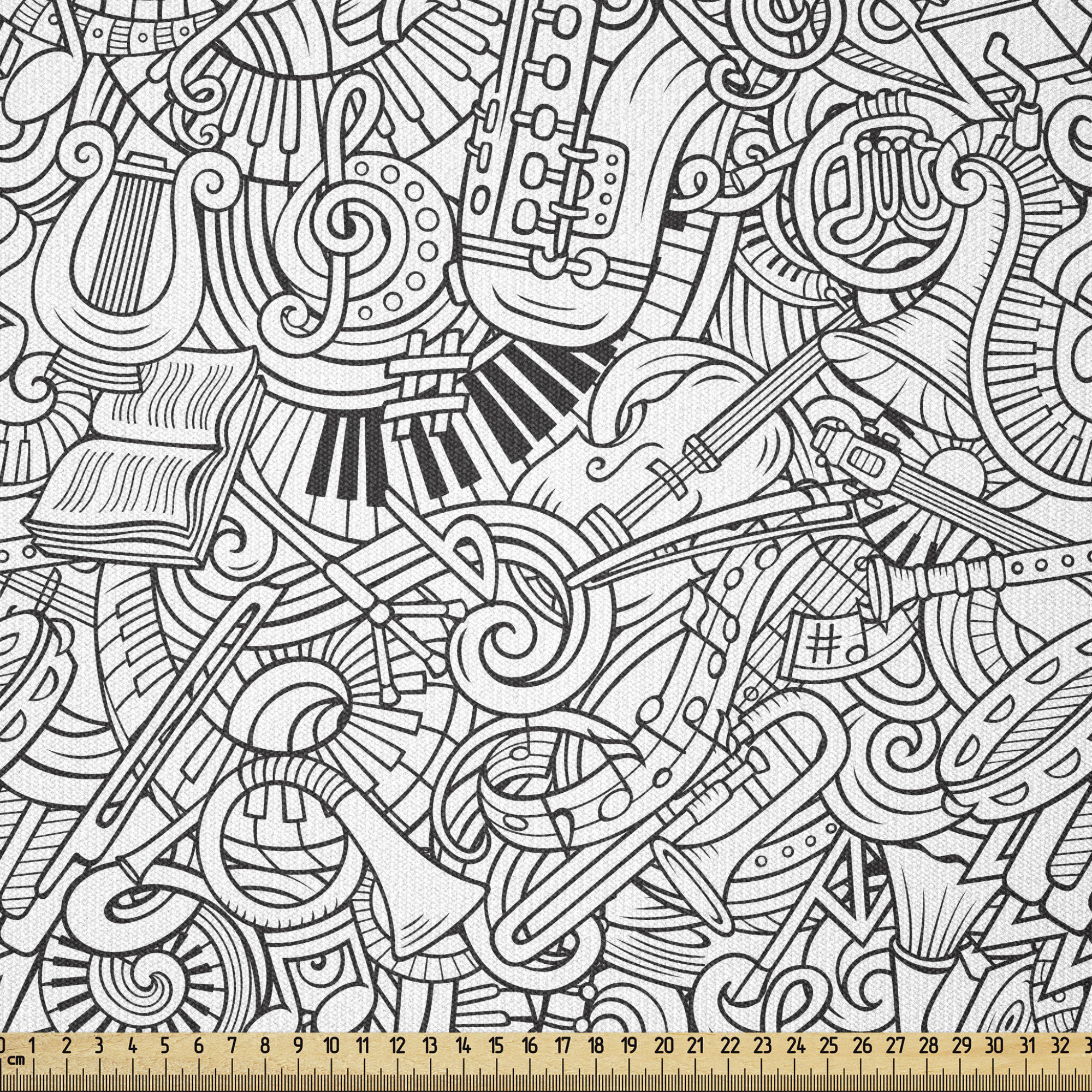 East Urban Home Music Fabric By The Yard, Outline Monochromatic Doodle ...