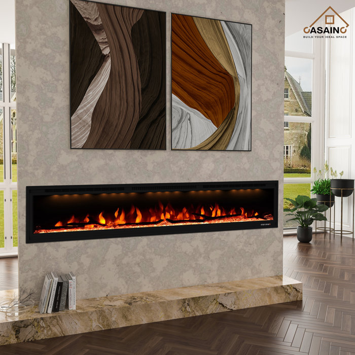 CASAINC 86'' Wall-Mounted and Recessed Electric Fireplace in Black with ...