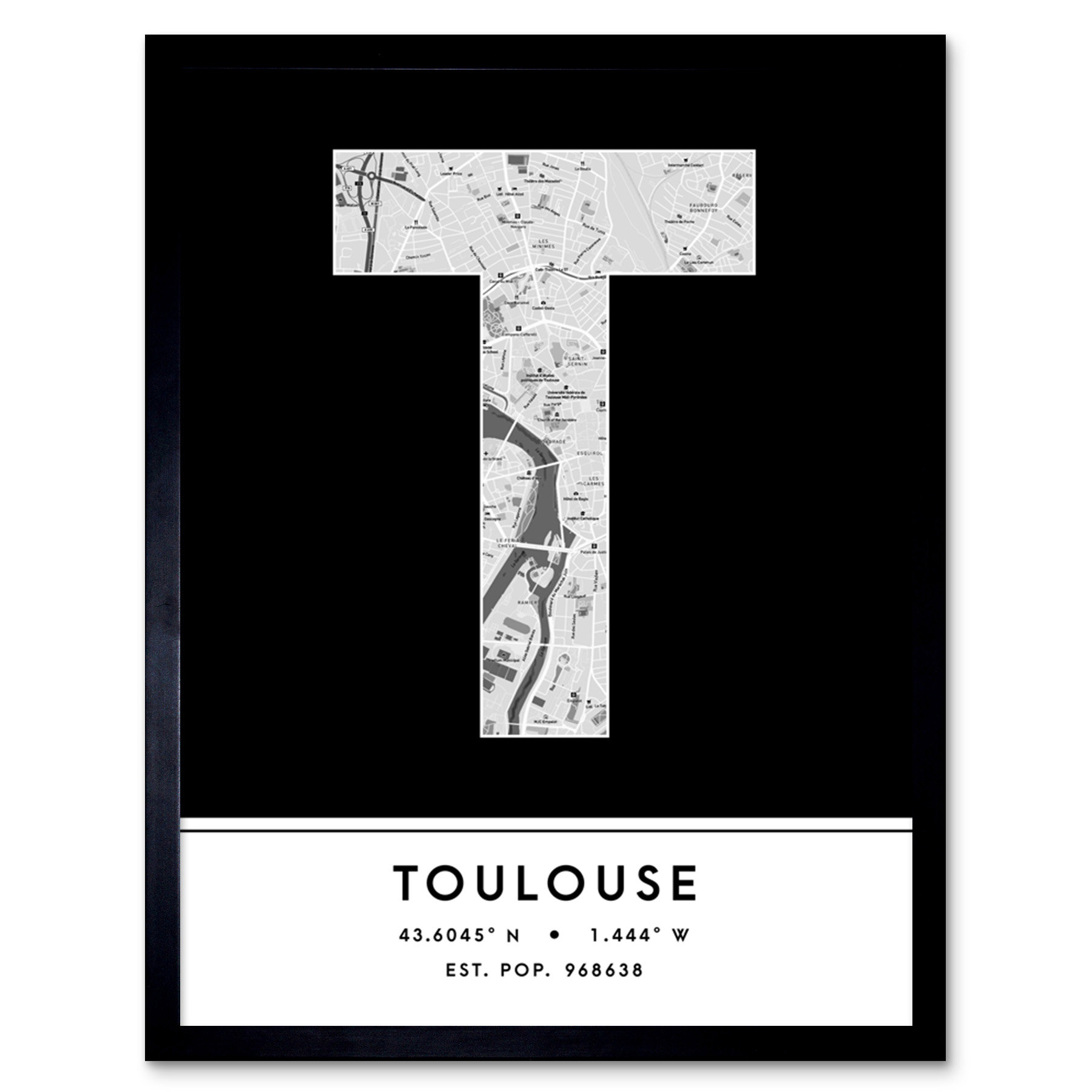 Wee Blue Coo Toulouse City Map Toulouse Black & White by Wee Blue Coo ...