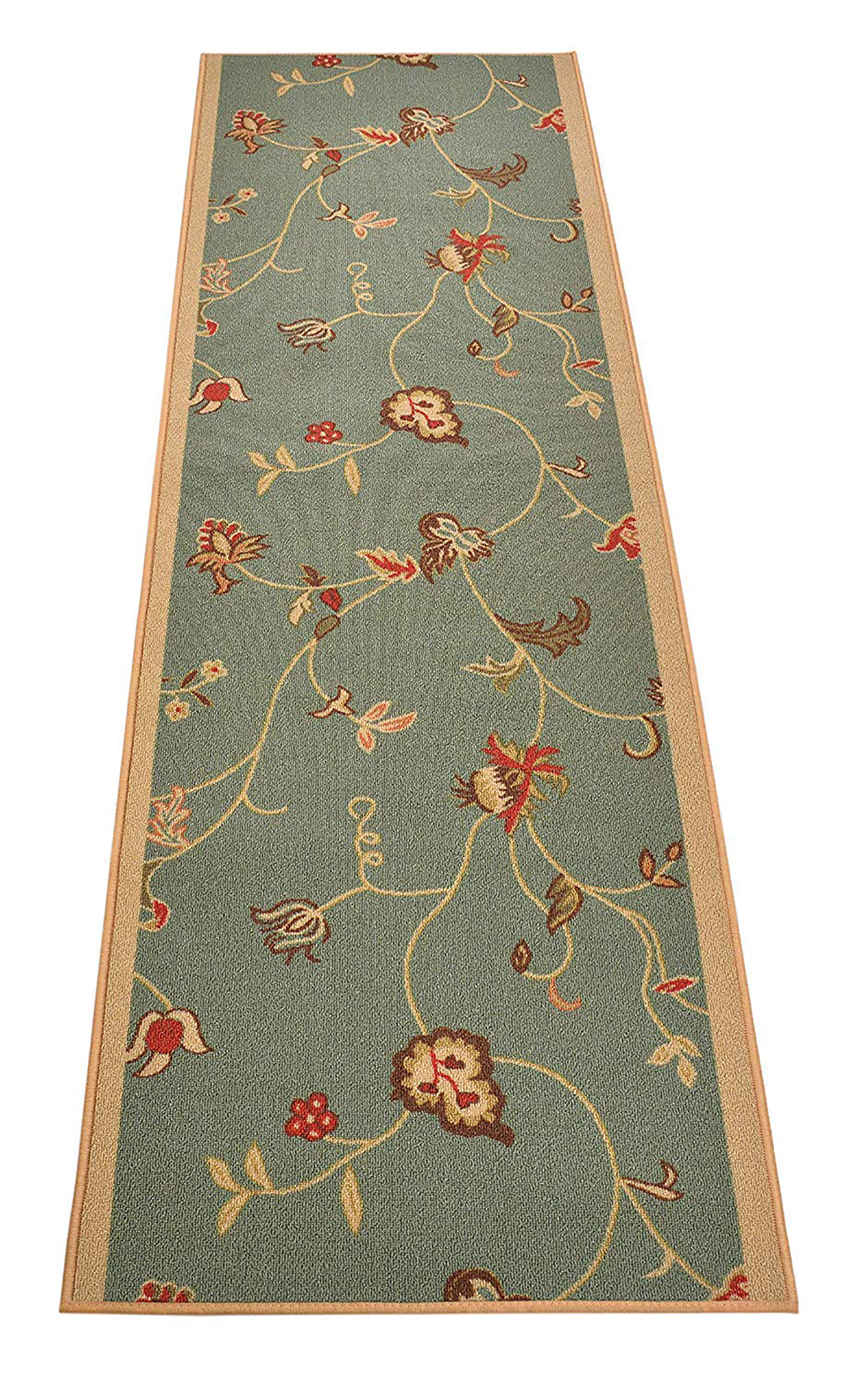 Charlton Home® Custom Size Runner Rug Floral Scroll Green Low Pile Slip ...