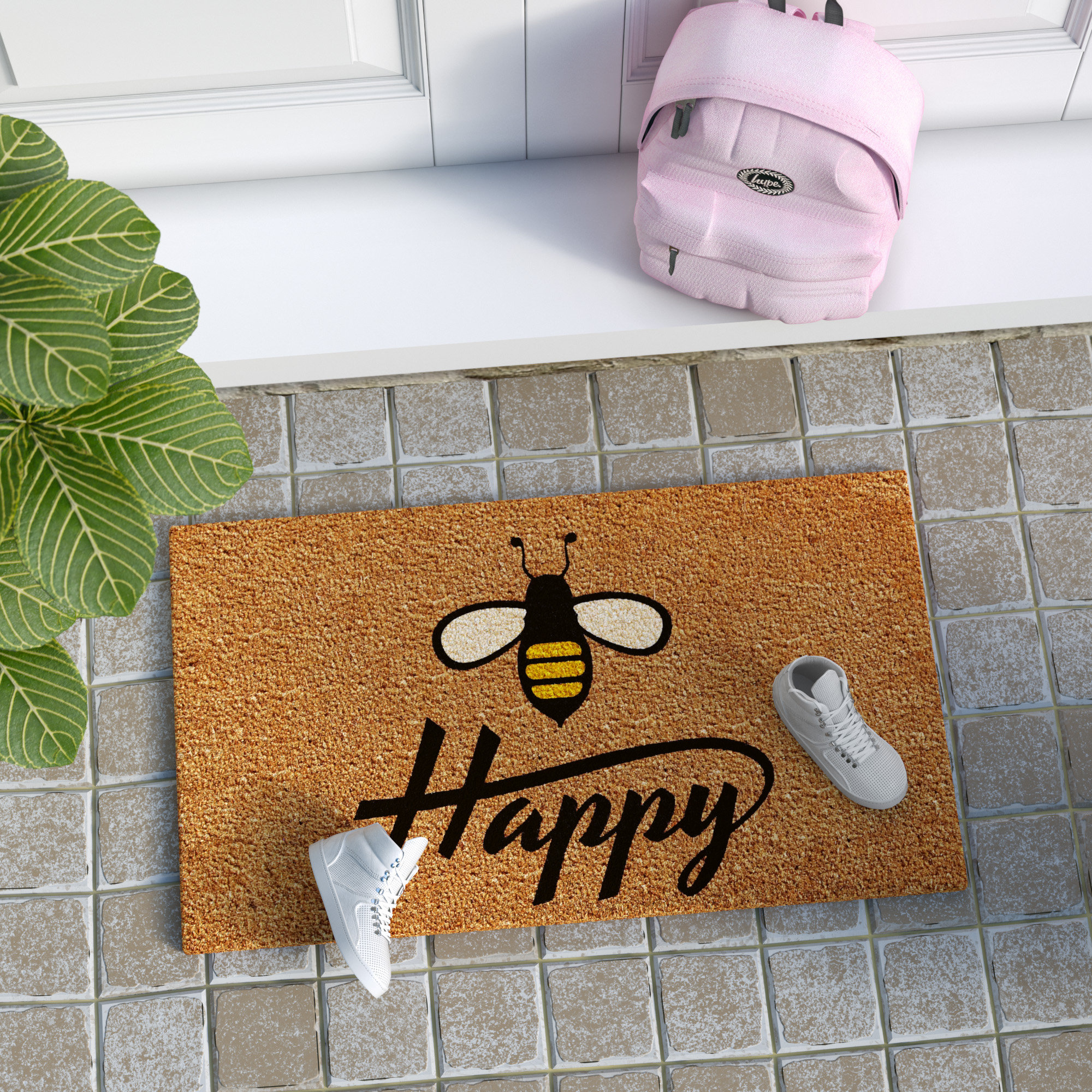 Red Barrel Studio® Howe Bee Happy 29 in. x 17 in. Non-Slip Outdoor Door ...