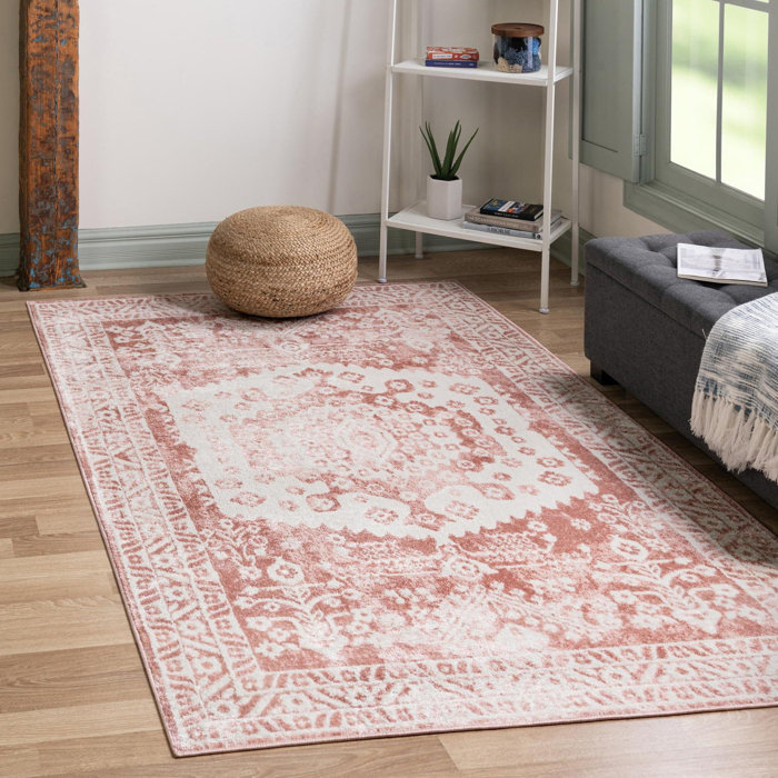 August Grove® Braggs Performance Pink/Ivory Rug & Reviews | Wayfair