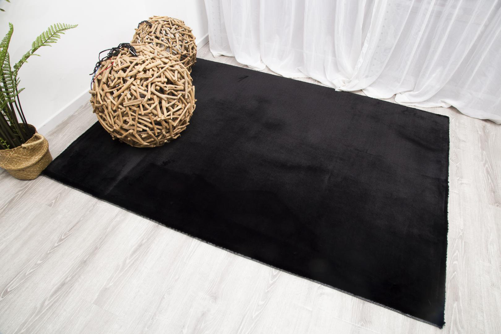 Mercer41 Baptiste Shag Faux Fur Black Rug | Wayfair