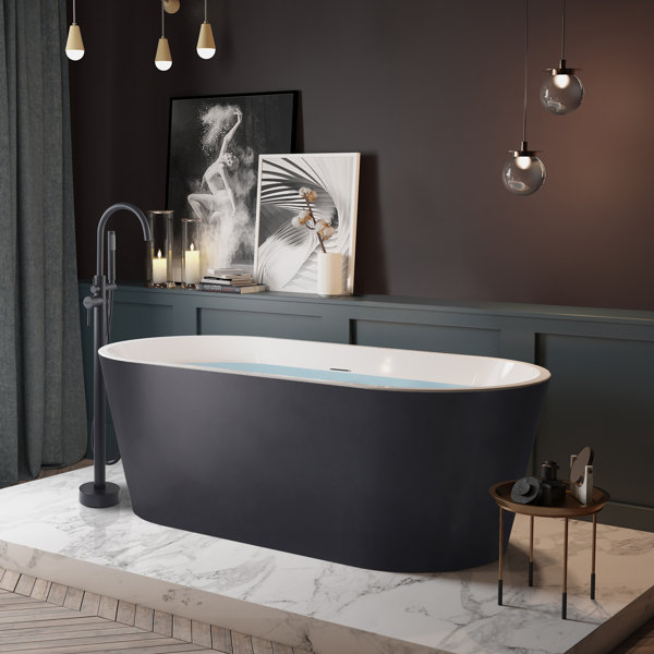 AKDY Freestanding Bathtub – 60 Inch Matt Black Acrylic Bathtub – Modern ...