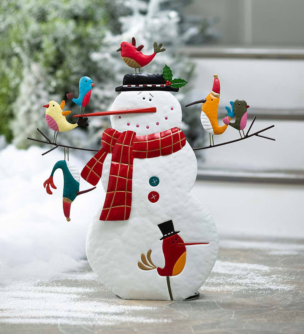 Plow & Hearth Snowman and Birds Garden Figurine | Wayfair