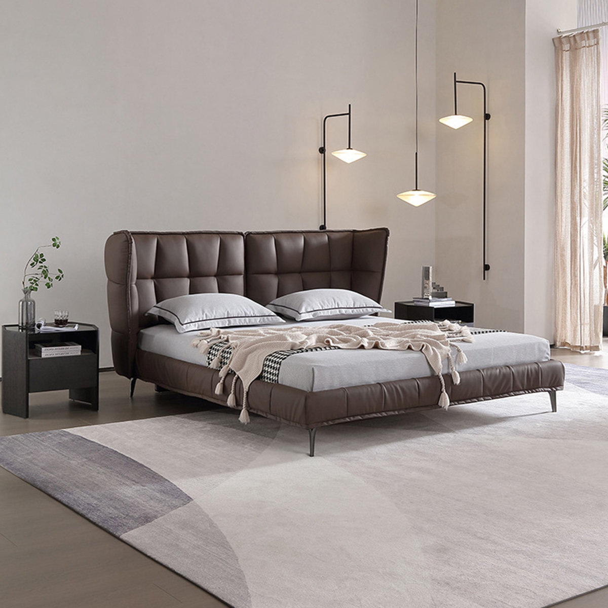 Now Bed Frame Cushioned Thin Platform Bed With Tufted Imitation Leather ...