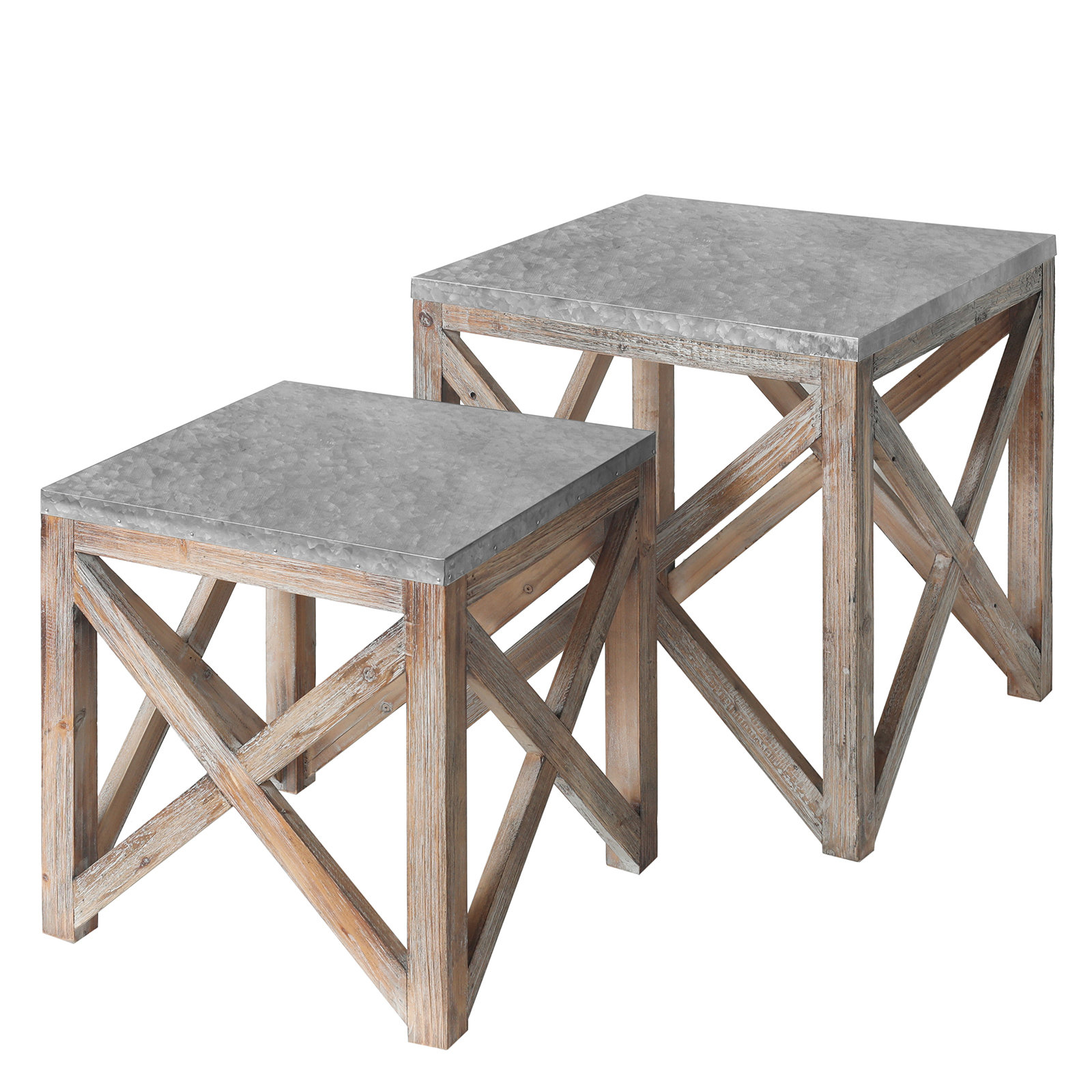 DOWLVN 2 pcs. Galvanized Wooden Nesting End Tables | Wayfair