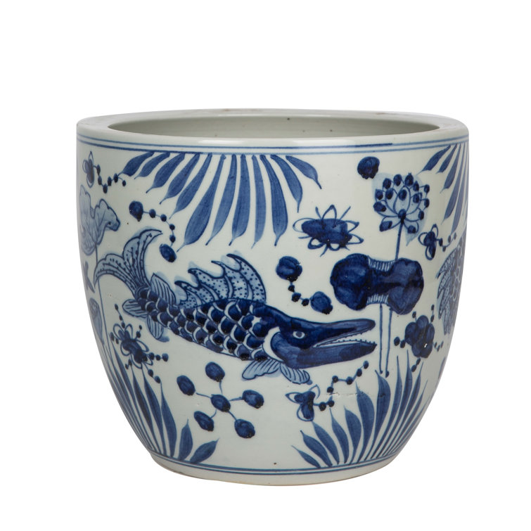 Legend of Asia Lotus Fish Motif Porcelain Pot Planter | Perigold