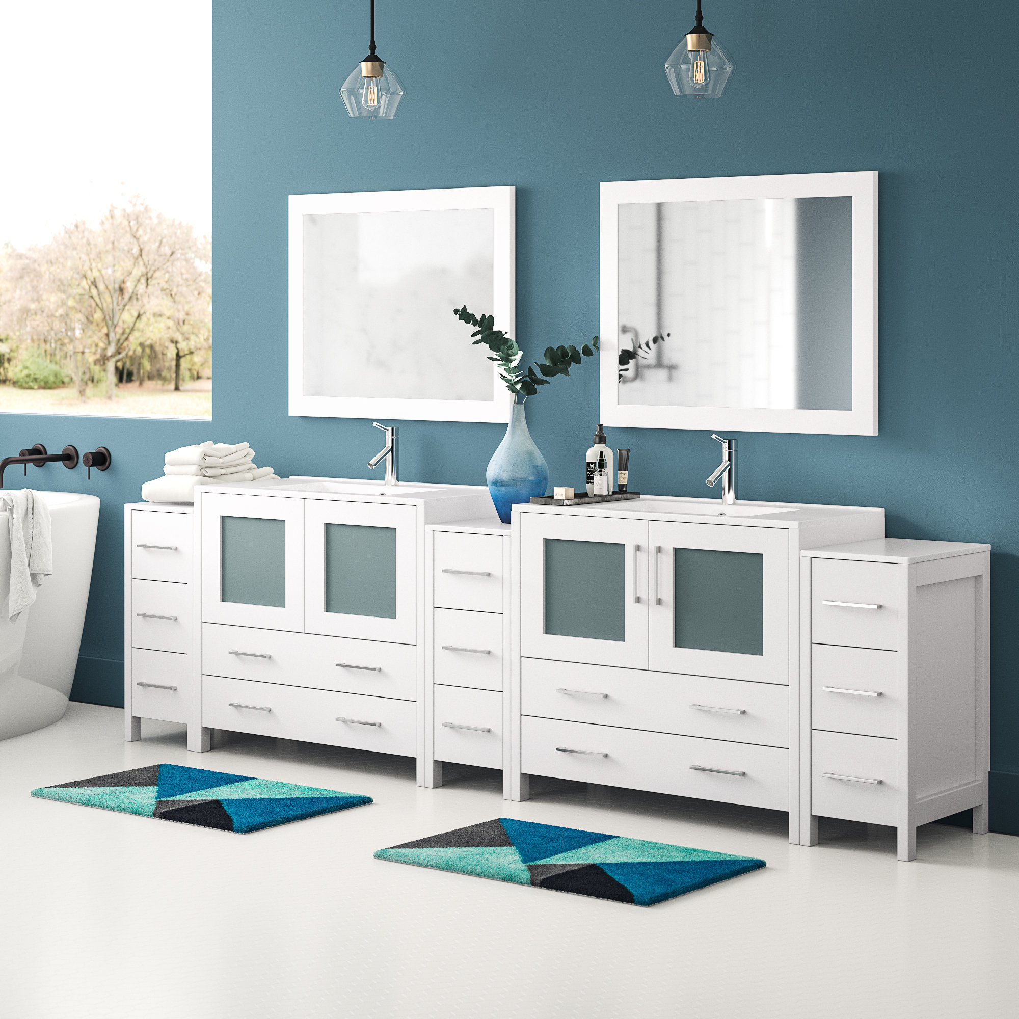 Wrought Studio Boyette 108" Double Bathroom Vanity Set with Mirror ...