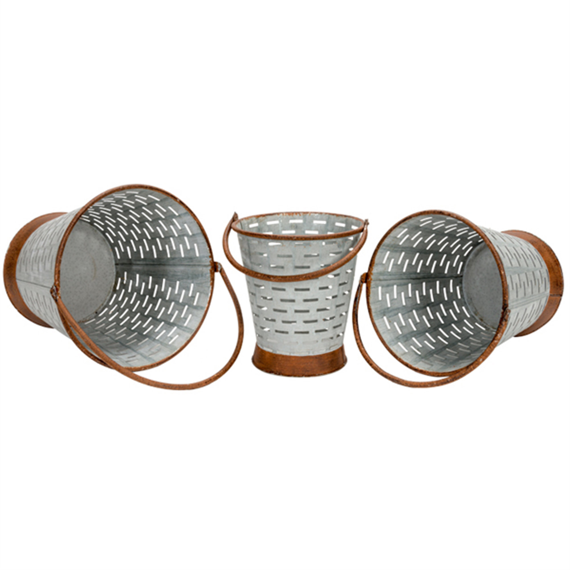 Gracie Oaks Rustic Metal/Wire Bucket with Handle Set | Wayfair