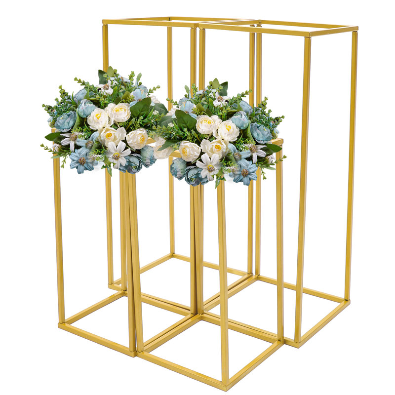 Mercer41 Cindel 4Pcs Gold Flower Floor Stand Metal Column Flower Stand ...