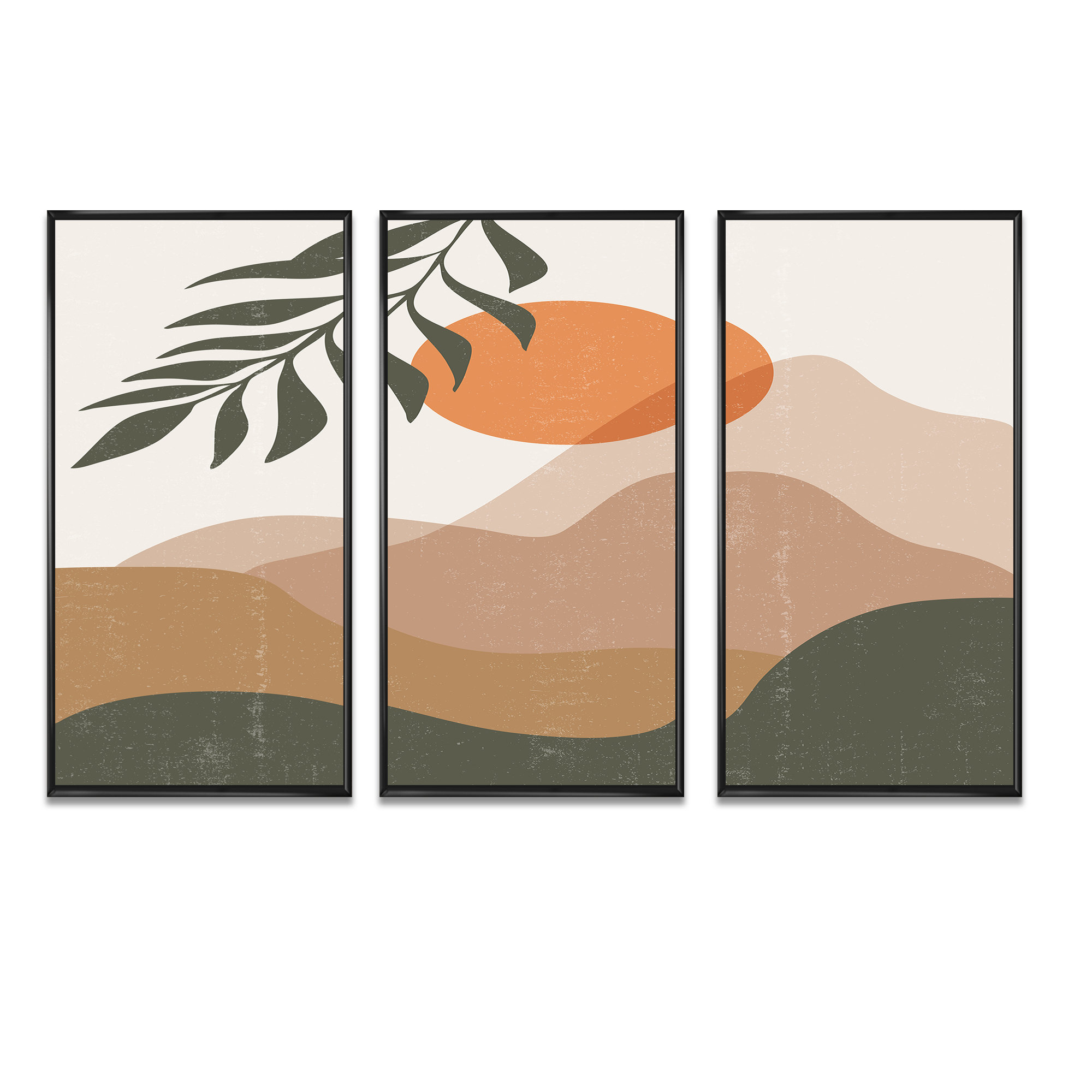 DesignArt Abstract Red Moon In Earth Toned Mountains I - 3 Piece ...