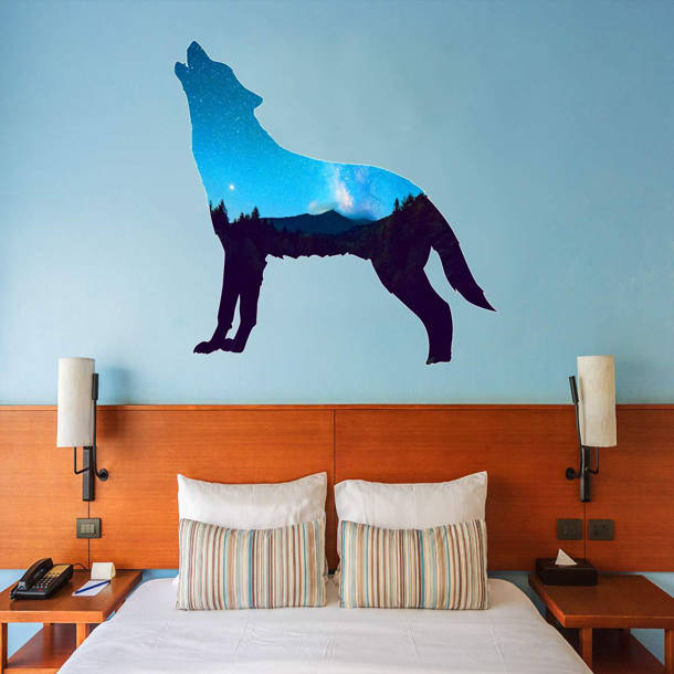Foundry Select Lake View Howling Wolf Wall Decal | Wayfair