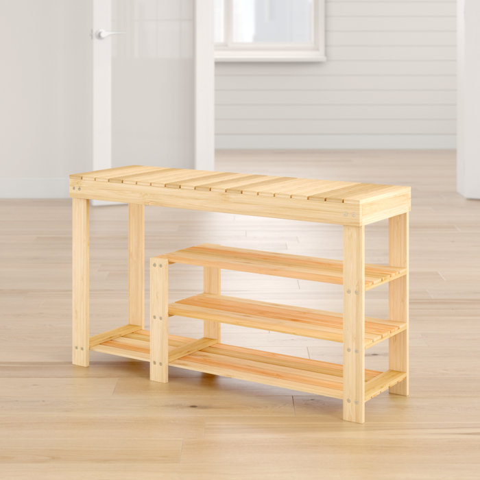 Rebrilliant 10 Pairs Brown Solid Wood Shoe Rack & Reviews | Wayfair