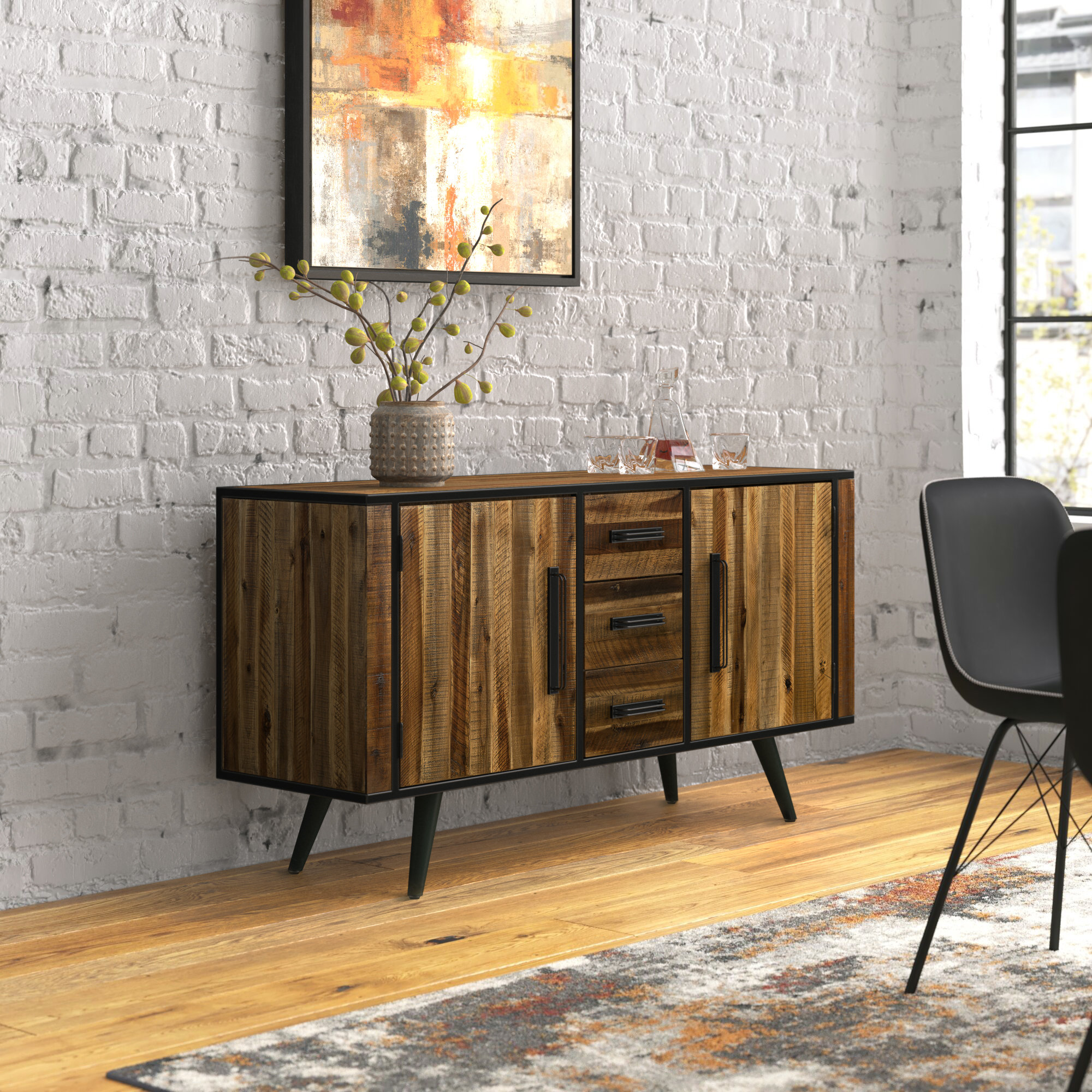 Steelside™ David 57'' Wide 3 Drawer Acacia Sideboard | Wayfair