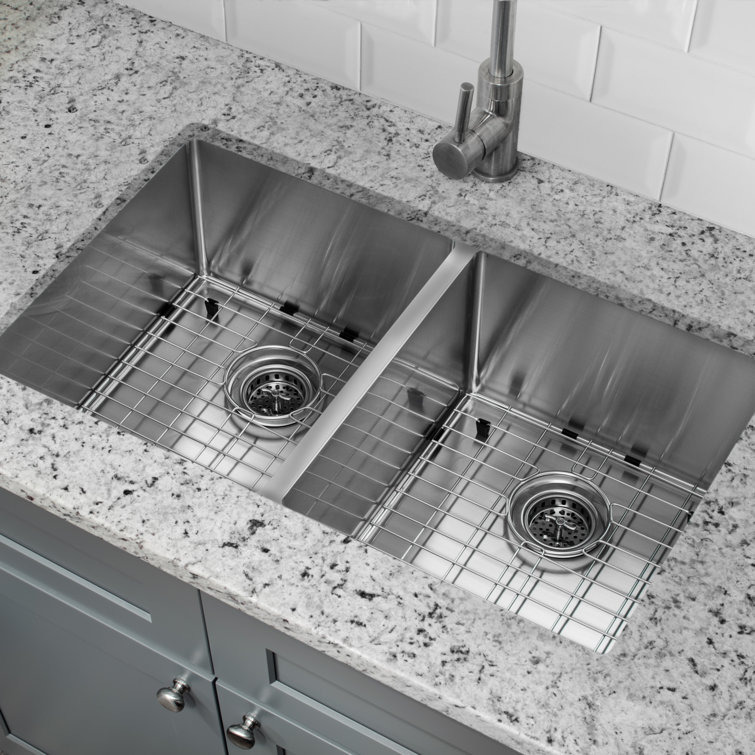 Cahaba 32" L x 19" W Double Basin Undermount Kitchen Sink with Grid Set ...