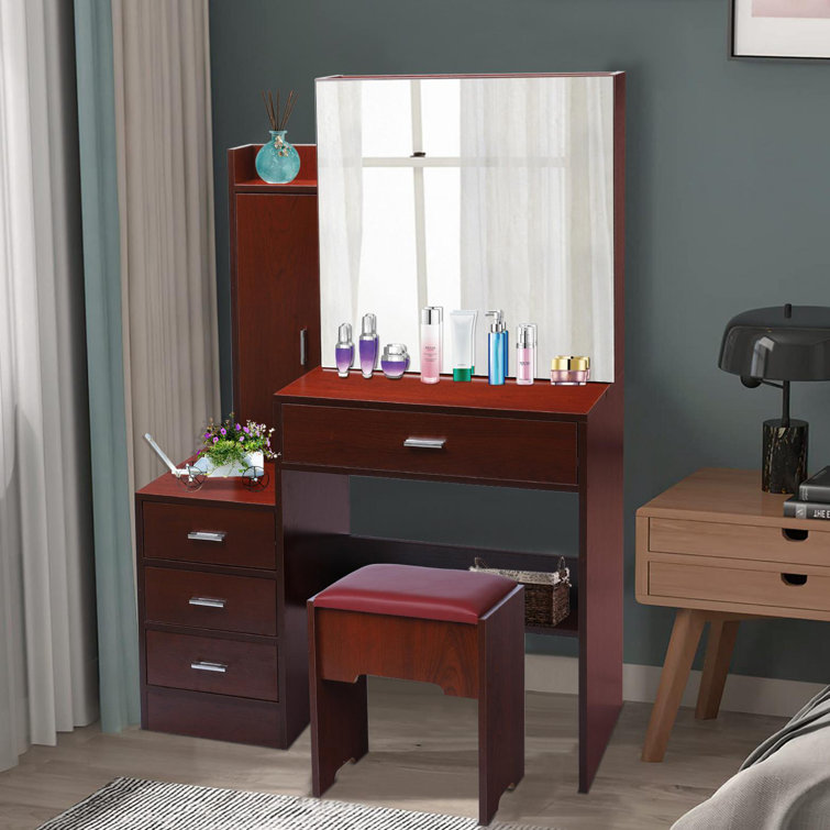 Latitude Run® Elegant Dressing Table With 4 Drawers, Mirror And Padded ...