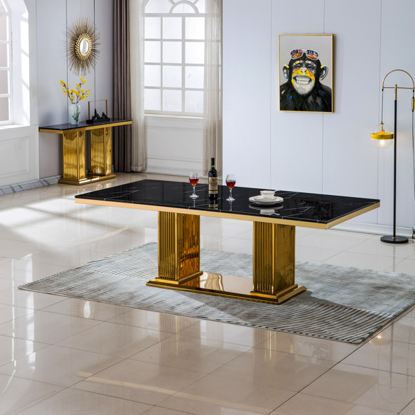 Rosdorf Park Daniel-Louis 87'' Genuine Marble Dining Table | Wayfair