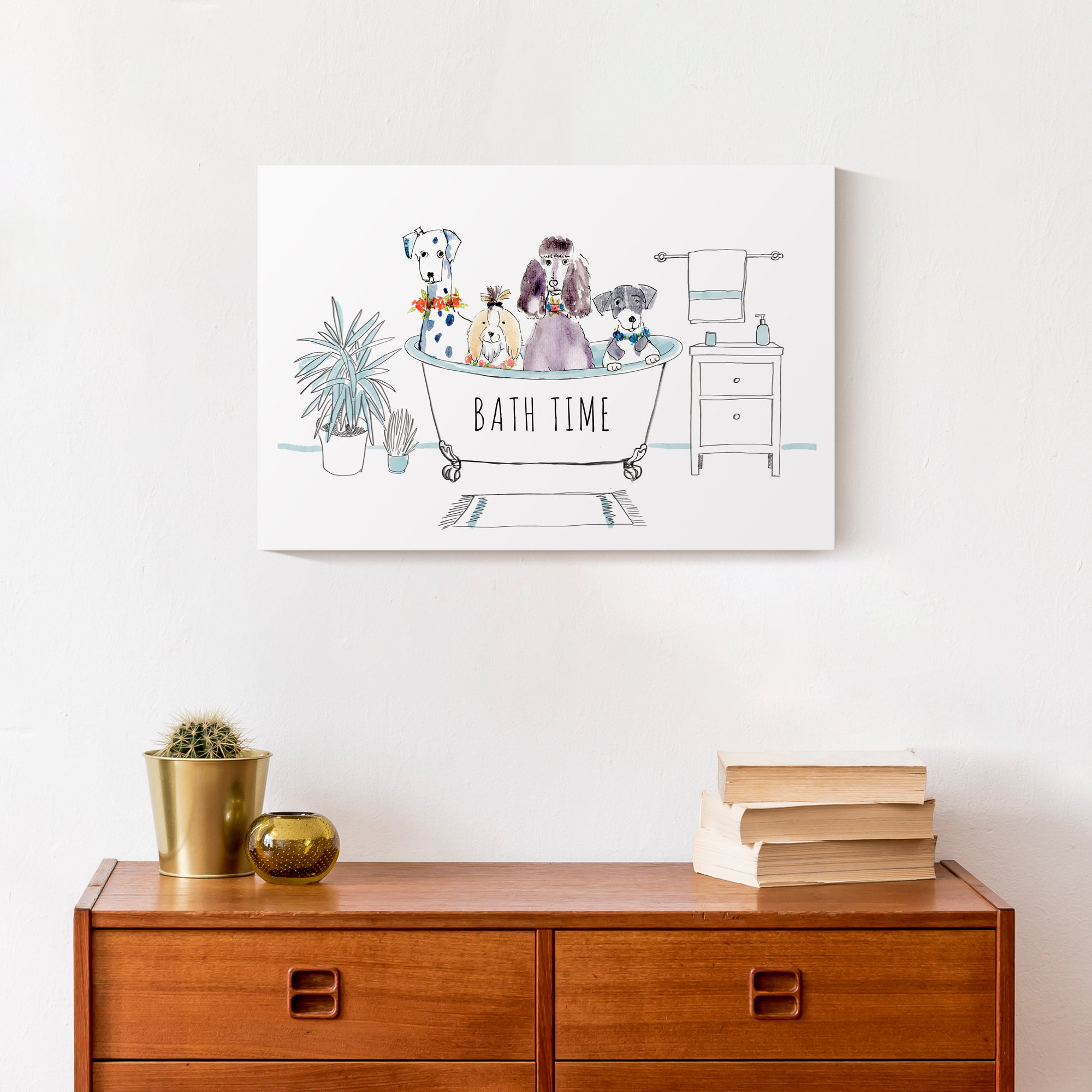 Red Barrel Studio® Bath Time Dog 1 - Wrapped Canvas Painting | Wayfair