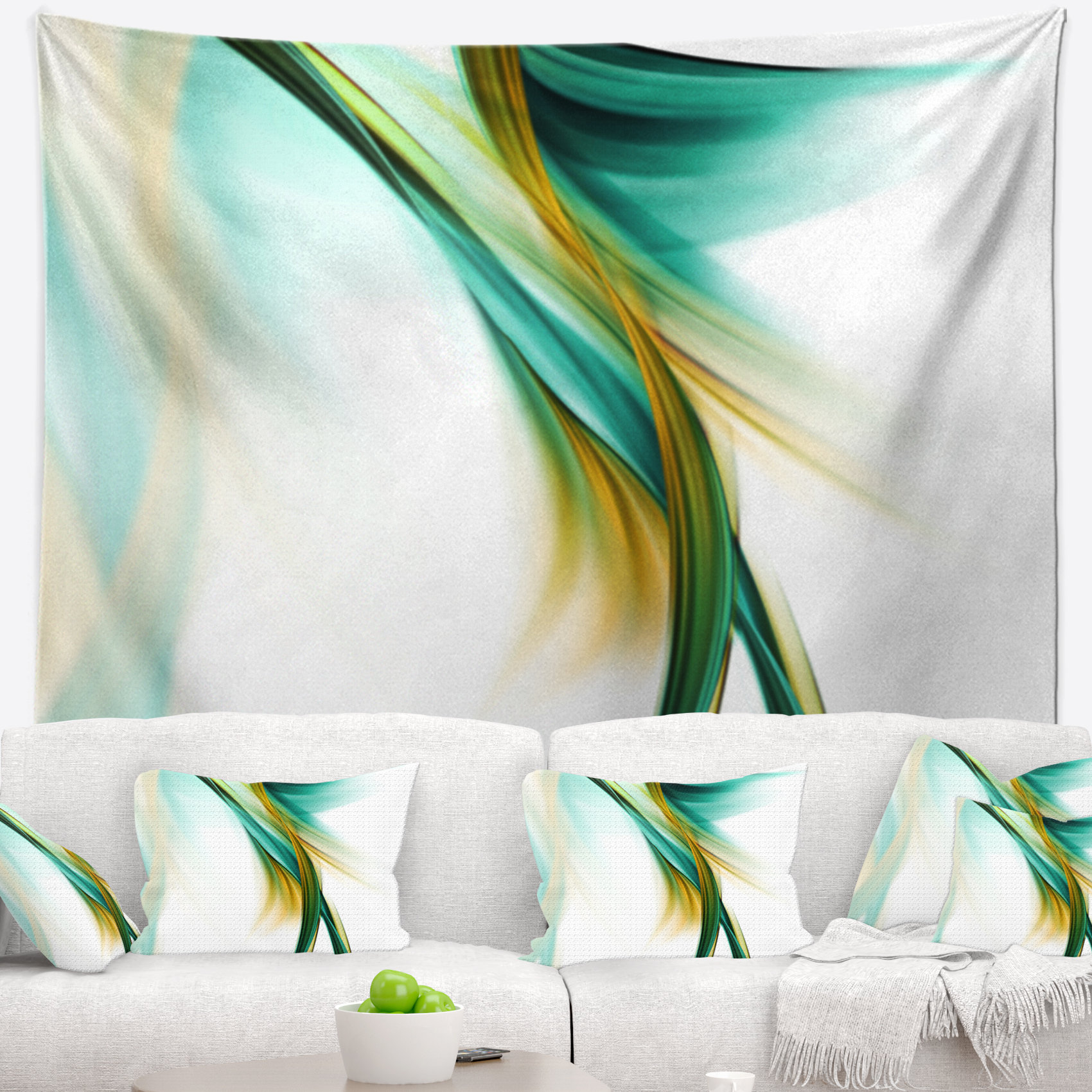 The Twillery Co.® Corwin Blue Gold Texture Pattern Tapestry | Wayfair