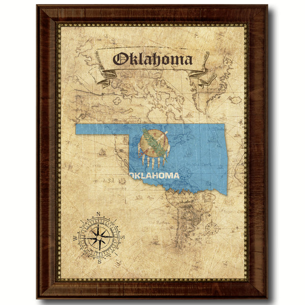 Trinx Oklahoma State Vintage Map - Picture Frame Print on Canvas | Wayfair