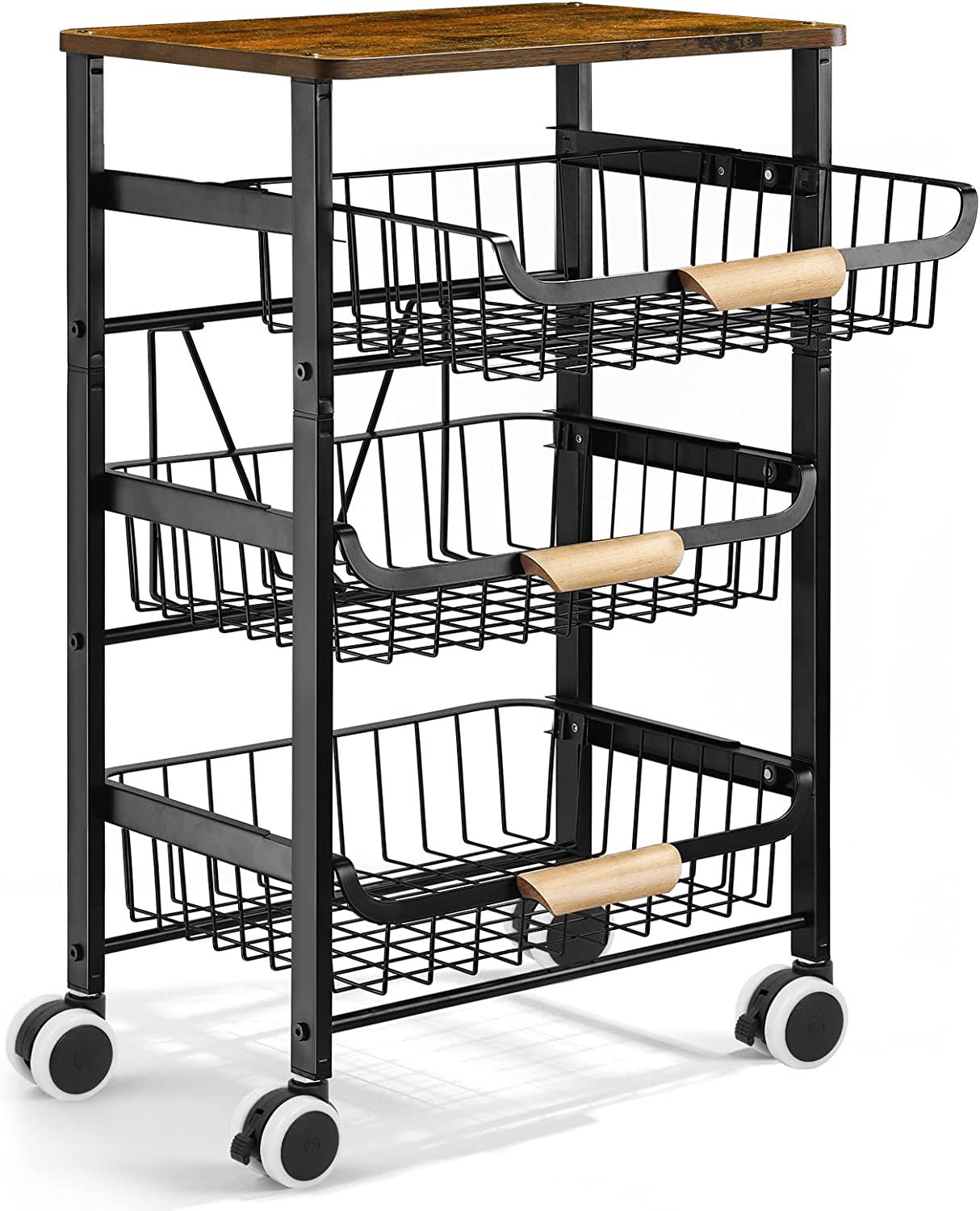 17 Stories Kitchen Storage Rolling Cart On Wheels, 4 Tier Metal Rolling ...