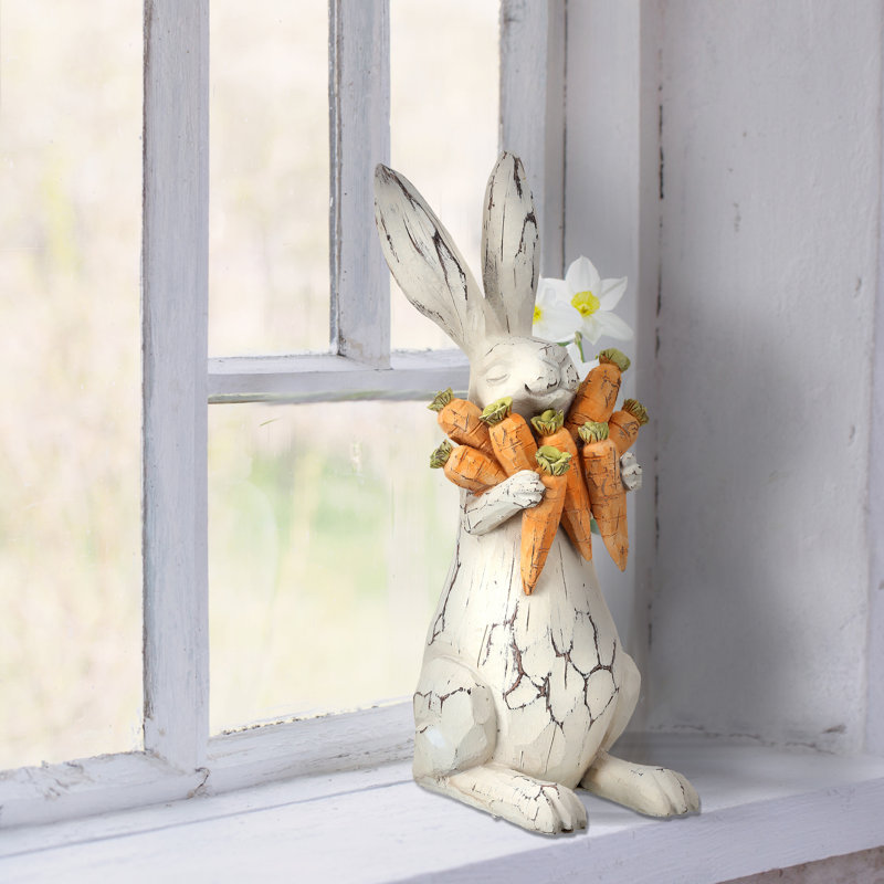 The Holiday Aisle® Resin Carved Bunny with Carrots | Wayfair