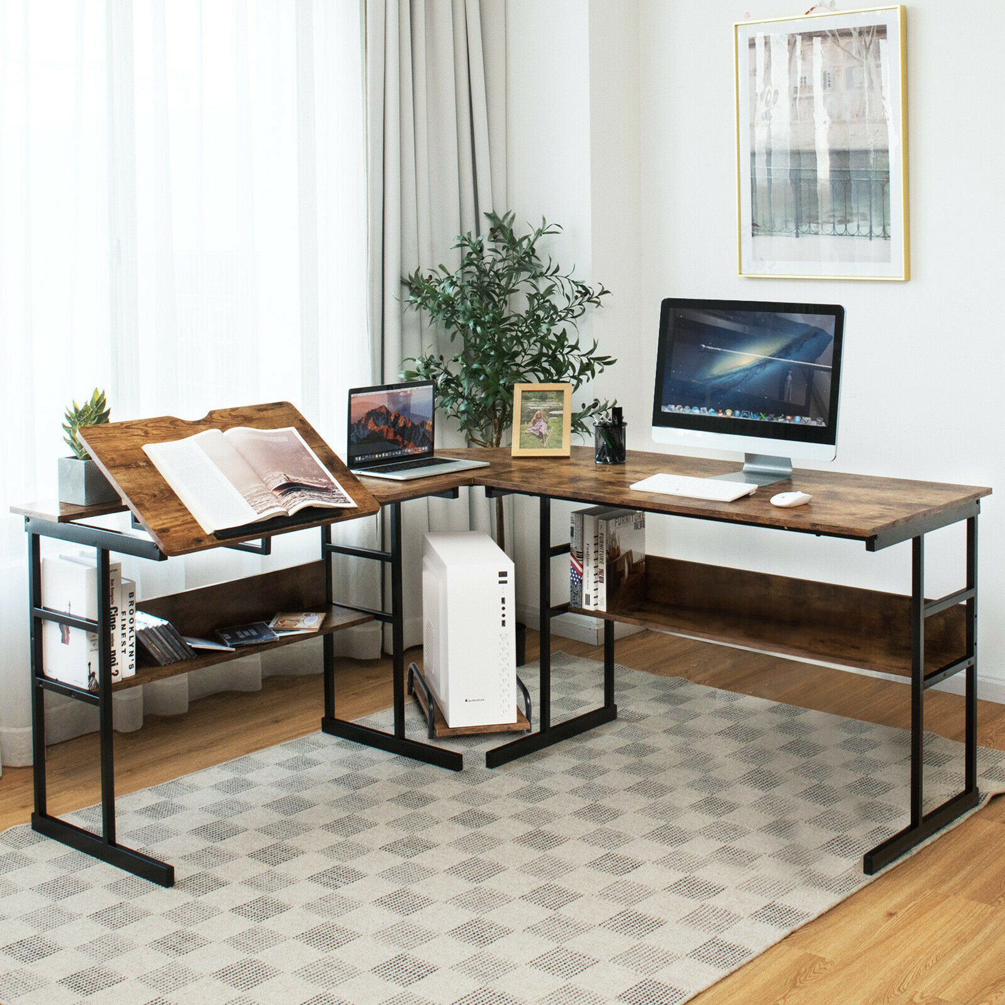 Inbox Zero Doireann L-shaped Drafting Table & Reviews | Wayfair