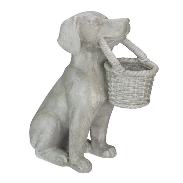 Northlight 14" Gray Dog With Basket Outdoor Garden Planter Statue | Wayfair