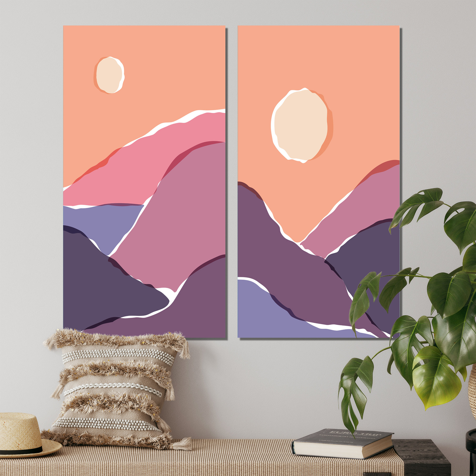 George Oliver Pastel Minimalistic Landscape During Sunset I - 2 Piece ...