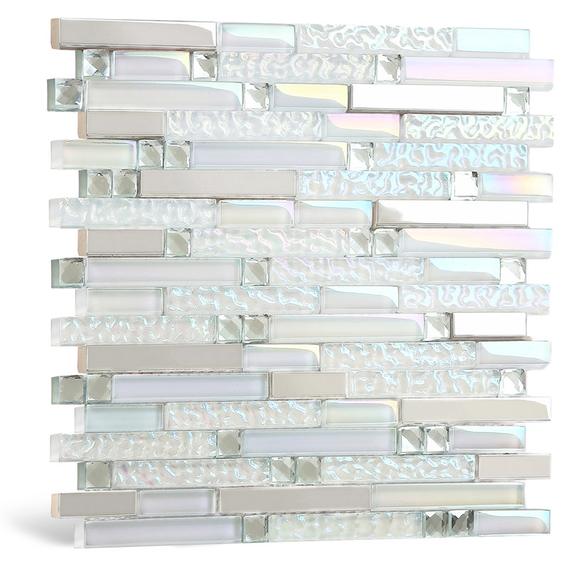 Blujellyfish Iris White Random Sized Metal/Glass Linear Mosaic Wall ...