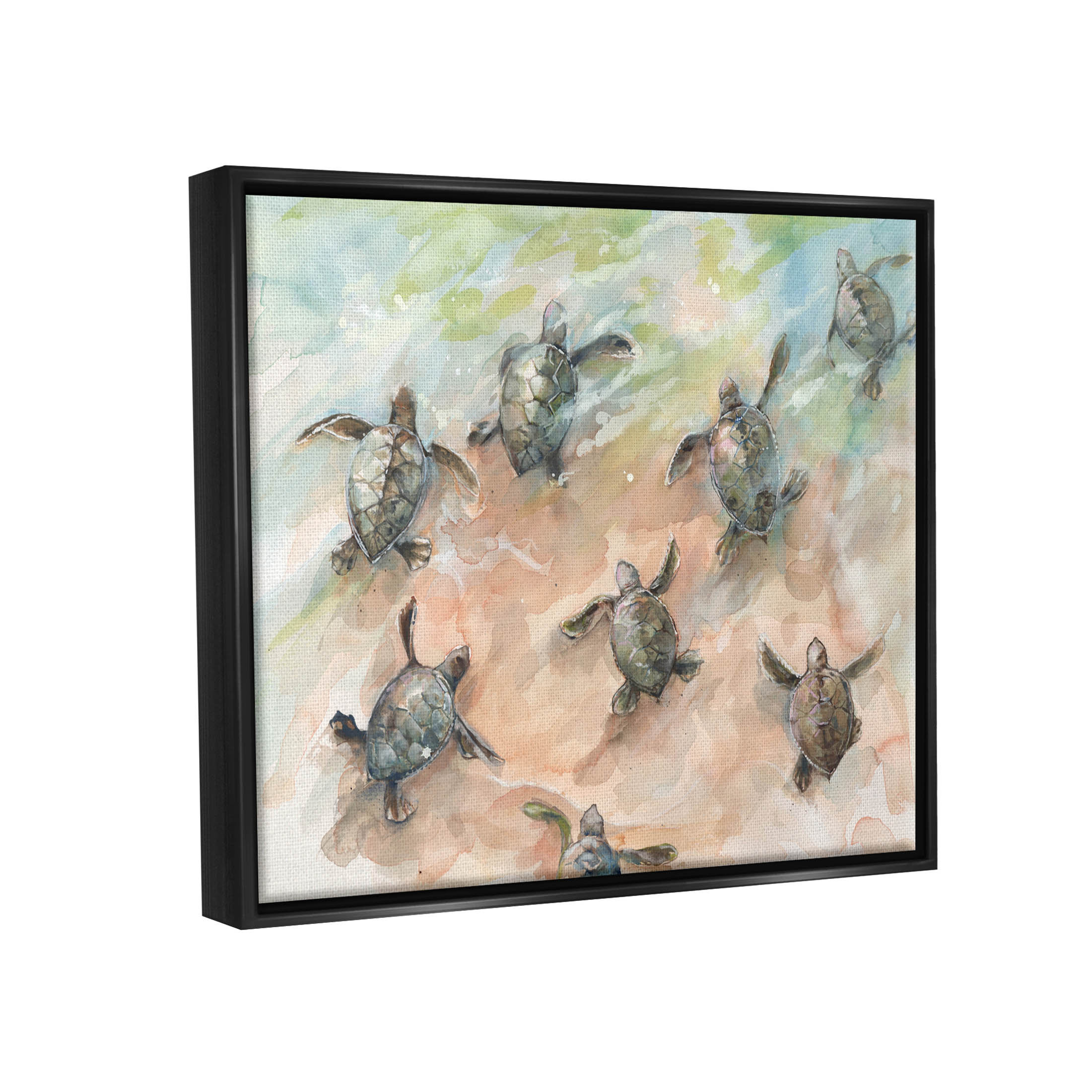 Bay Isle Home Baby Sea Turtles Swimming Shore by - Floater Frame ...