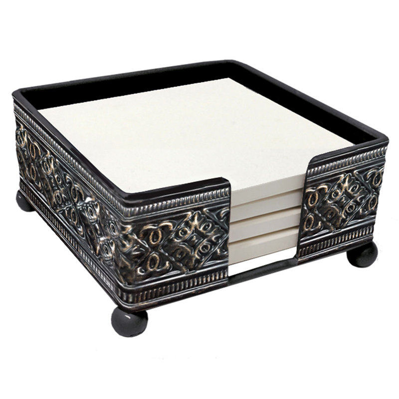 Charlton Home® Square Metal Embossed Coaster Holder & Reviews | Wayfair