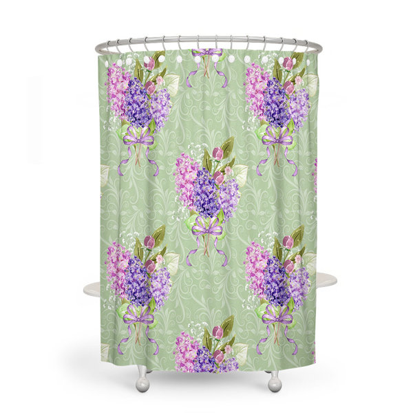 Lark Manor Lilac Bouquet With Green Pattern Background Shower Curtain ...