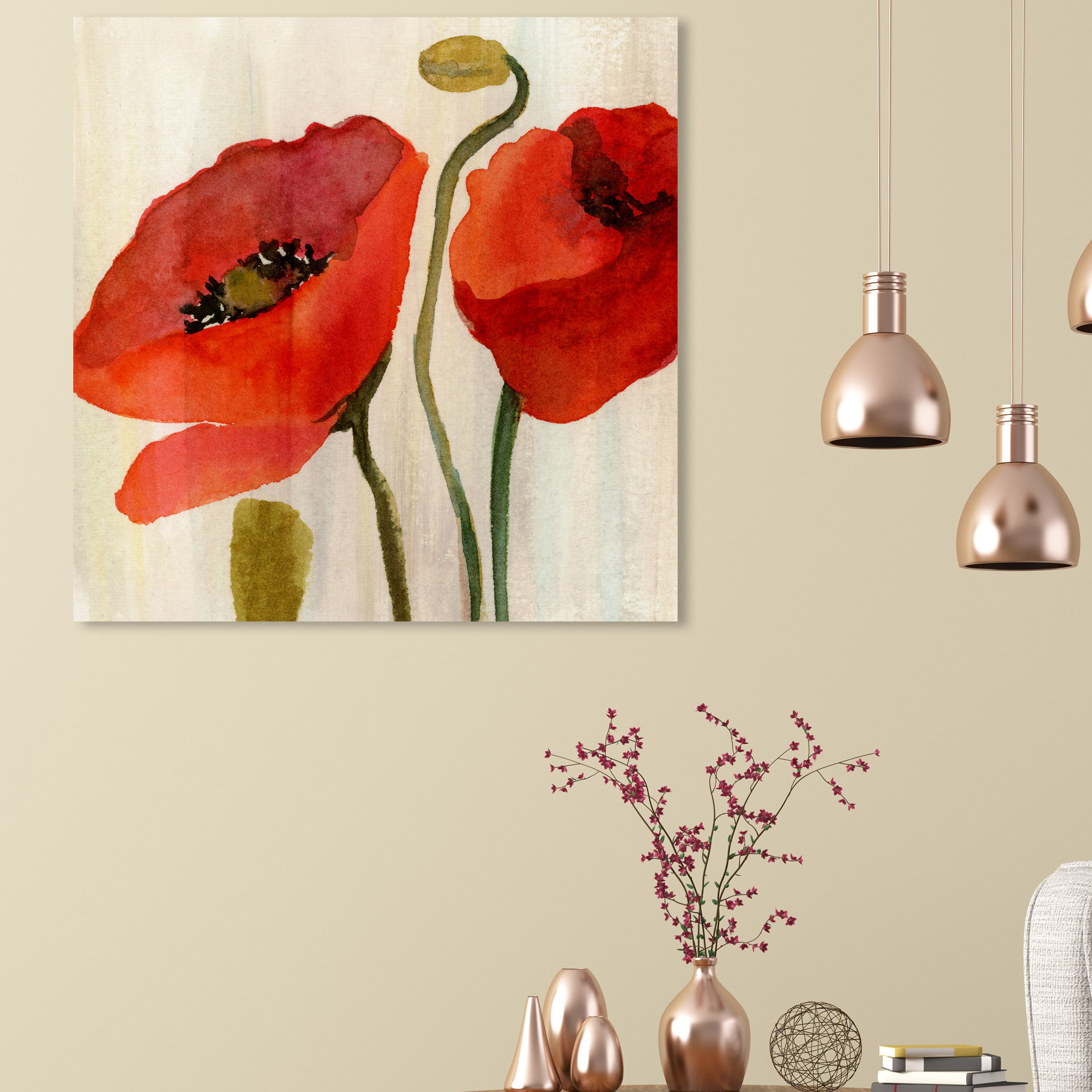 House of Hampton® Red Flowers - Painting on Canvas | Wayfair