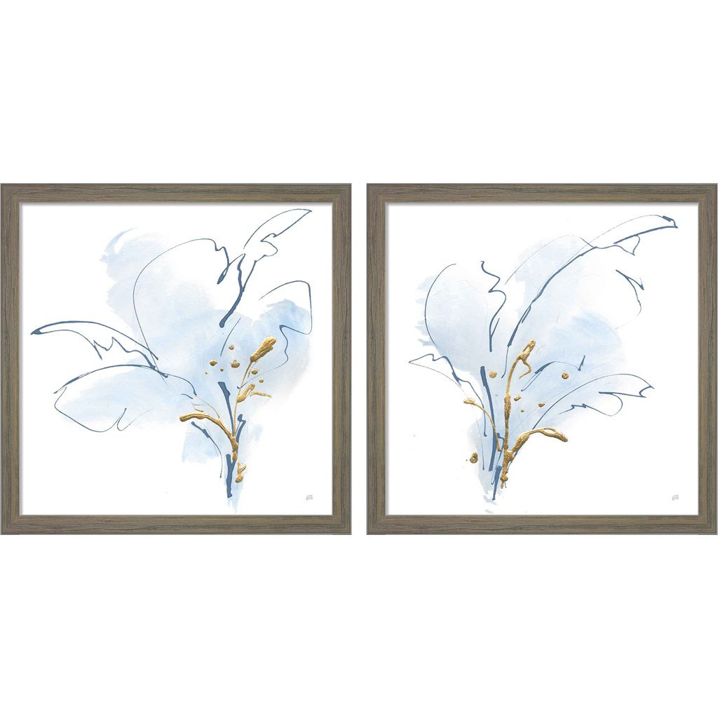 Mercer41 Blue And Gold Floral A by Chris Paschke - 2 Piece Picture Frame Painting Set | Wayfair