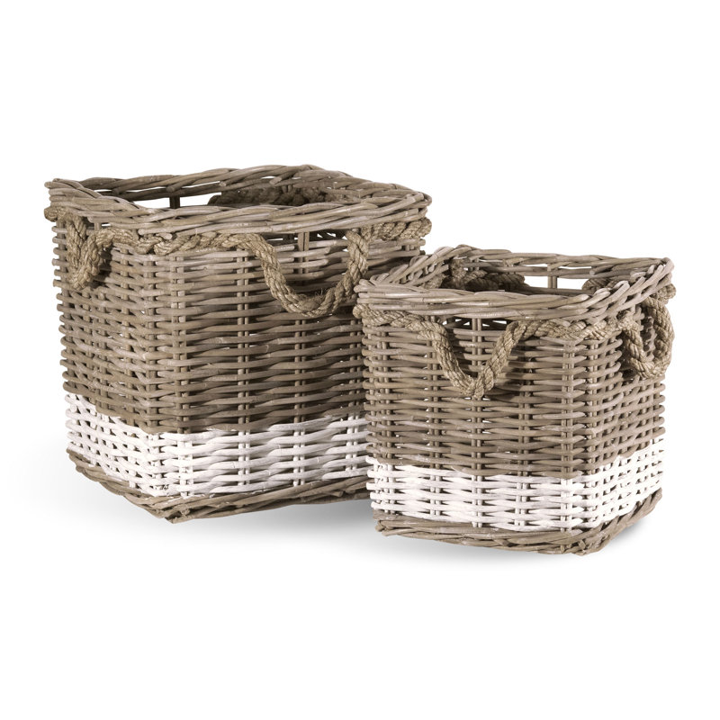 Ibolili 2 Piece Square Rattan Basket Set | Wayfair