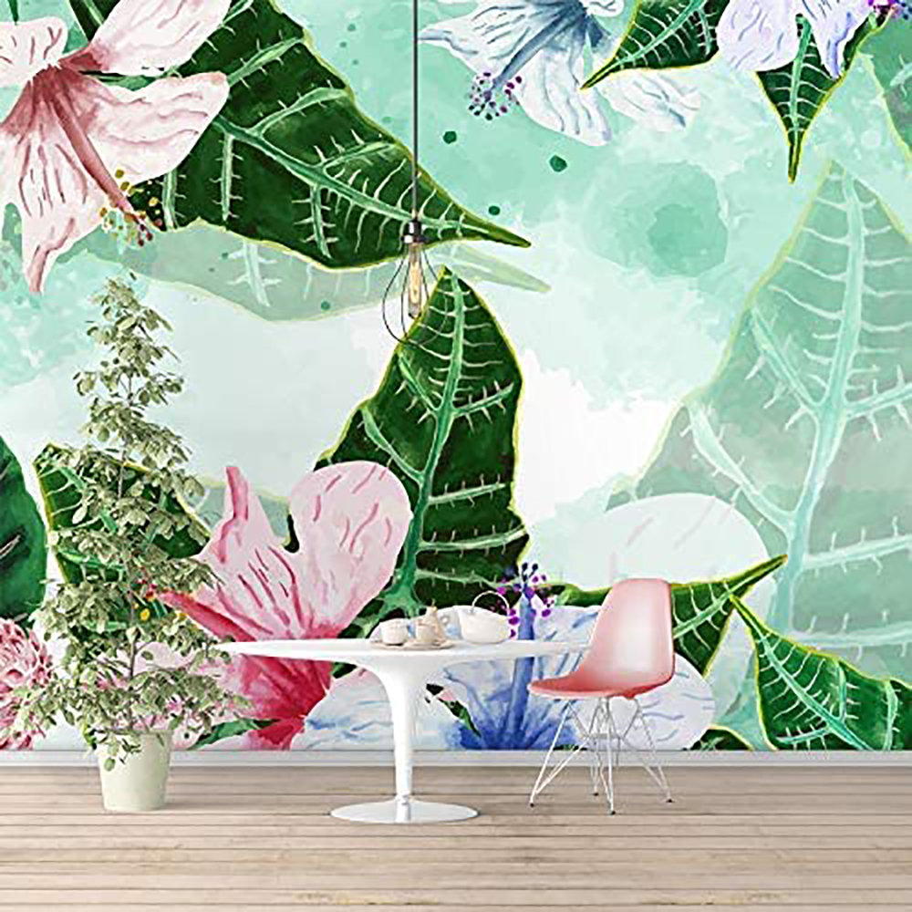 IDEA4WALL Pink and Blue Hibiscus Wall Mural | Wayfair