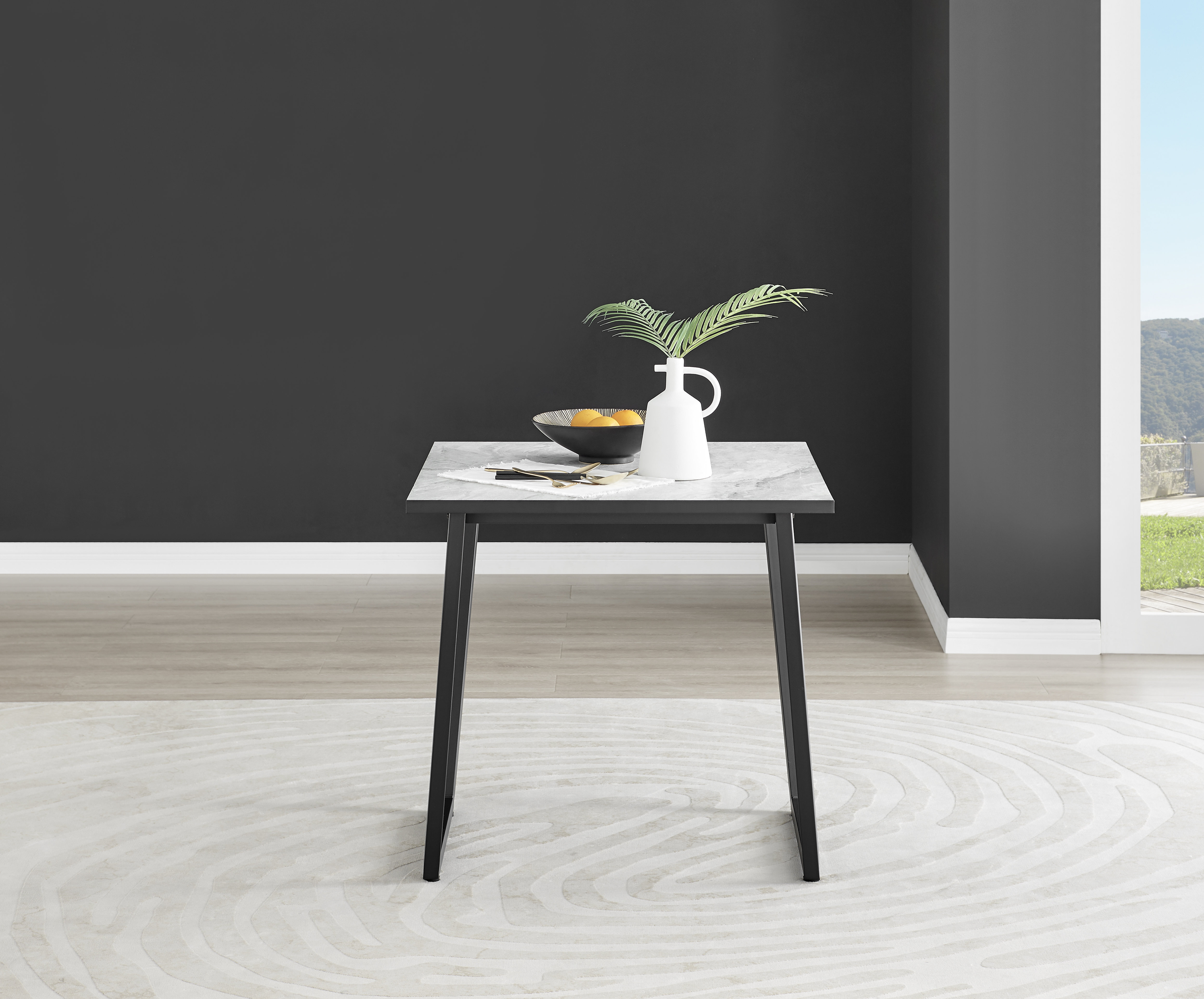 Furniture Box Carson Square White Marble Effect Table Black Legs & 2 Luxury Velvet Chairs ...