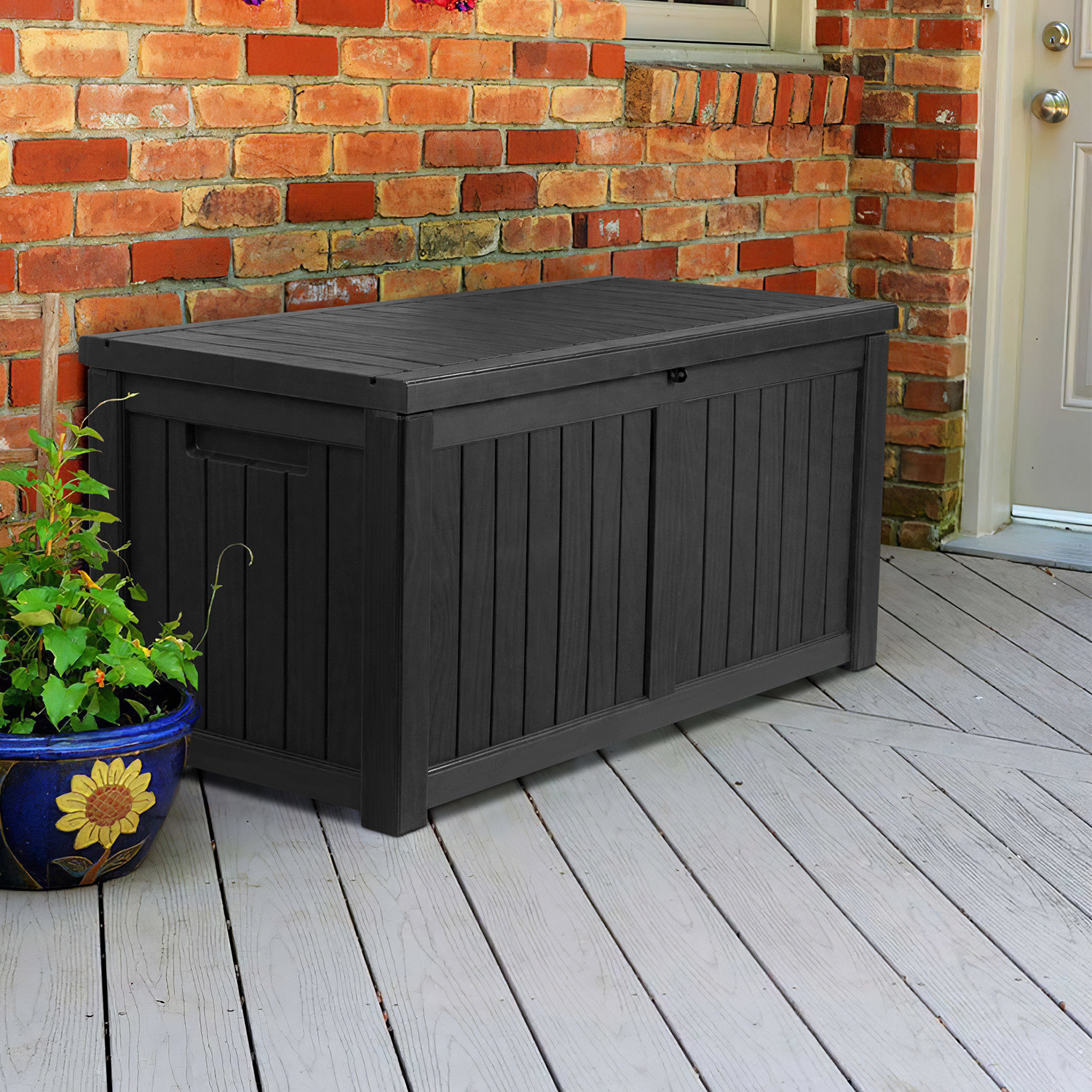Devoko 120 Gallons Gallon Water Resistant Lockable Deck Box in Black ...