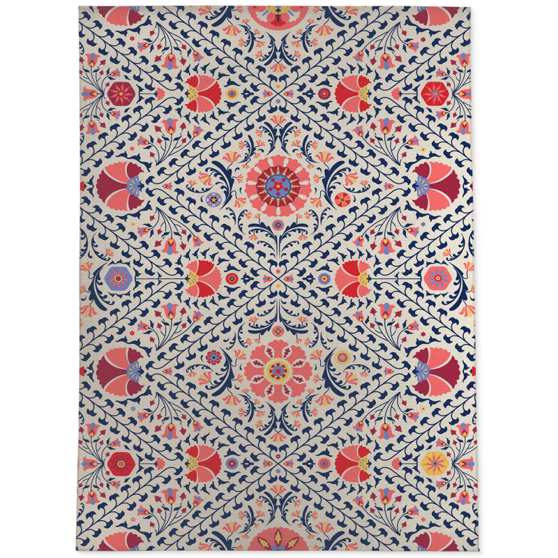 Ebern Designs Lesquin Floral Pink/Navy/Orange Area Rug & Reviews | Wayfair